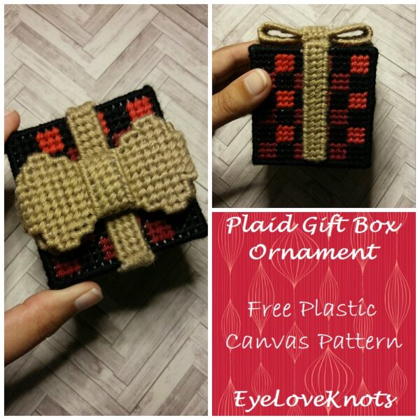 Plaid Gift Box Ornament - Free Plastic Canvas Pattern - EyeLoveKnots