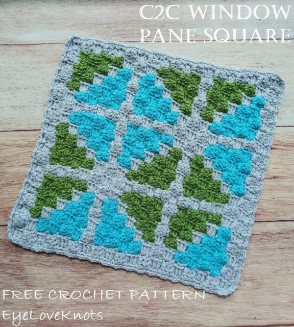 C2C Window Pane Square Free Crochet Pattern - EyeLoveKnots