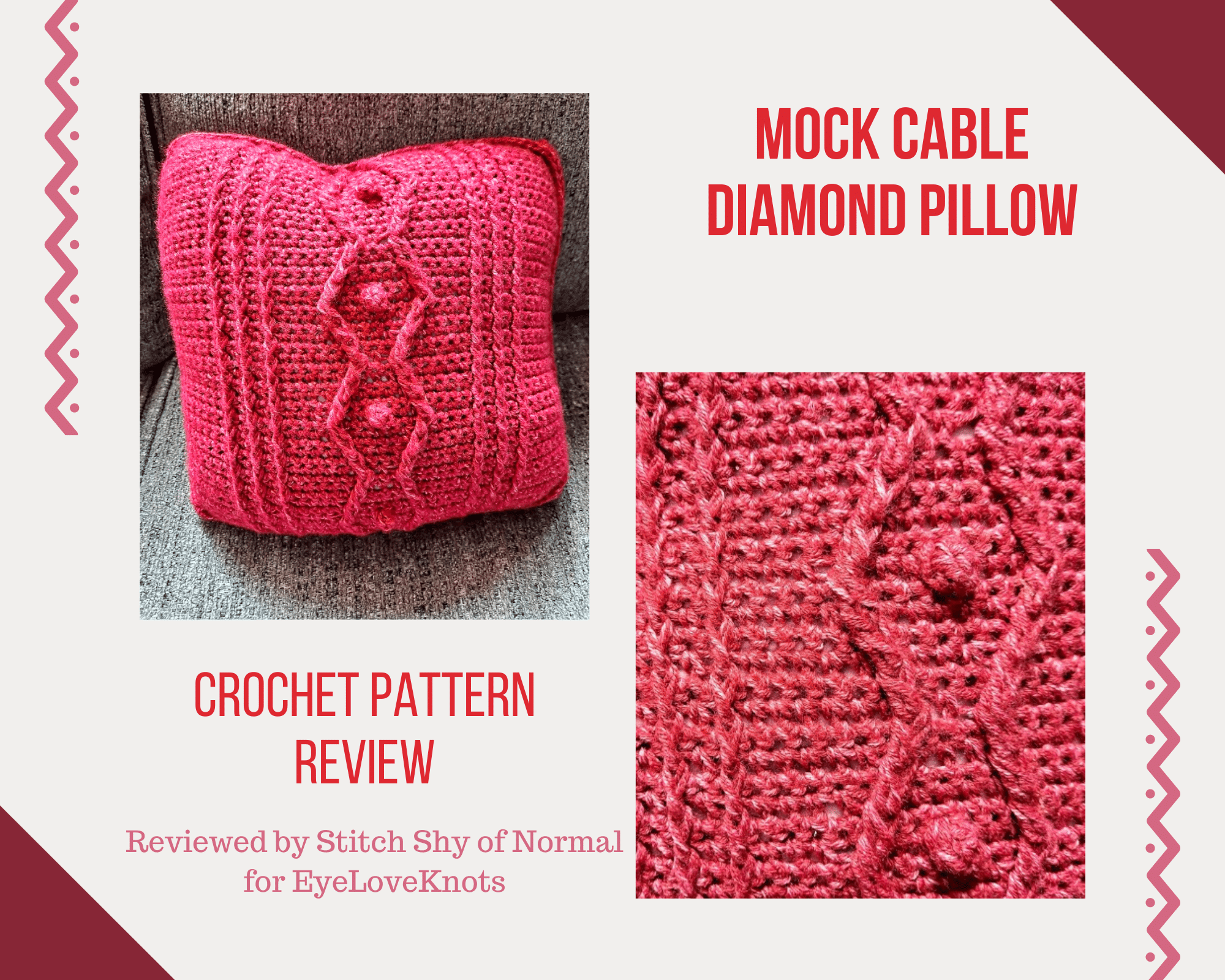 Mock Cable Diamond Pillow - Crochet Pattern Review - EyeLoveKnots