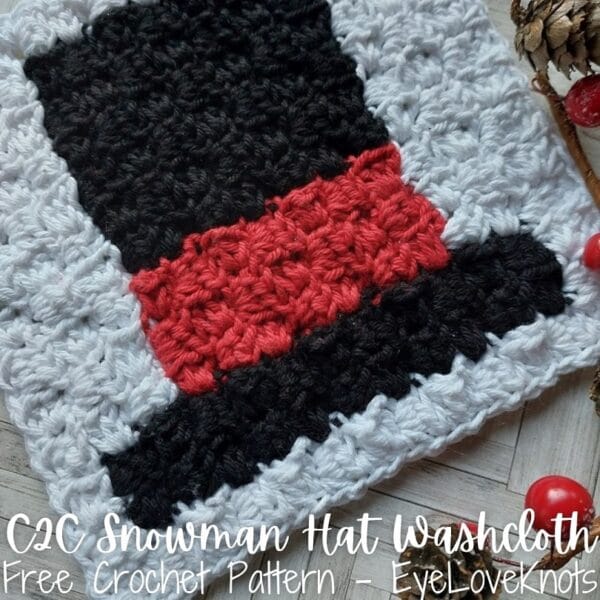 C2C Snowman Hat Washcloth - Free Crochet Pattern - EyeLoveKnots